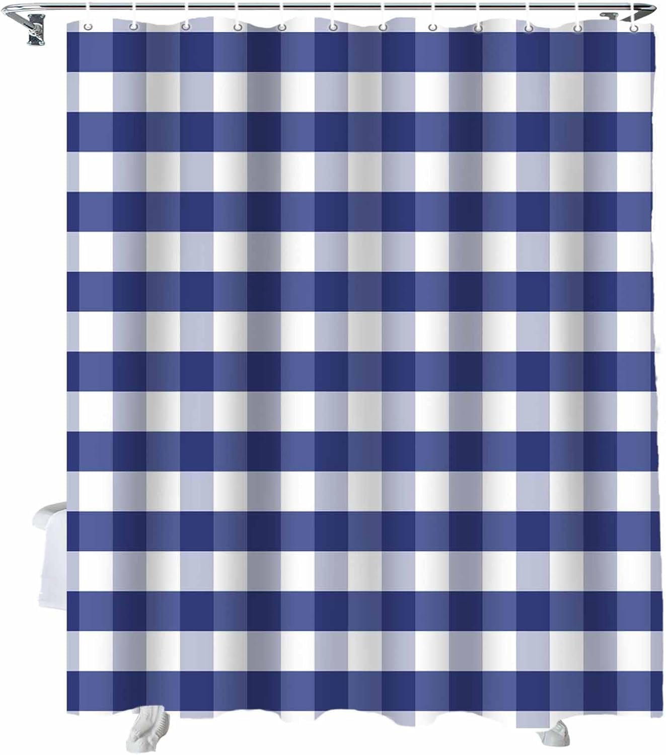 Rustic Navy Blue White Buffalo Check Plaid Pattern Shower Curtain ...