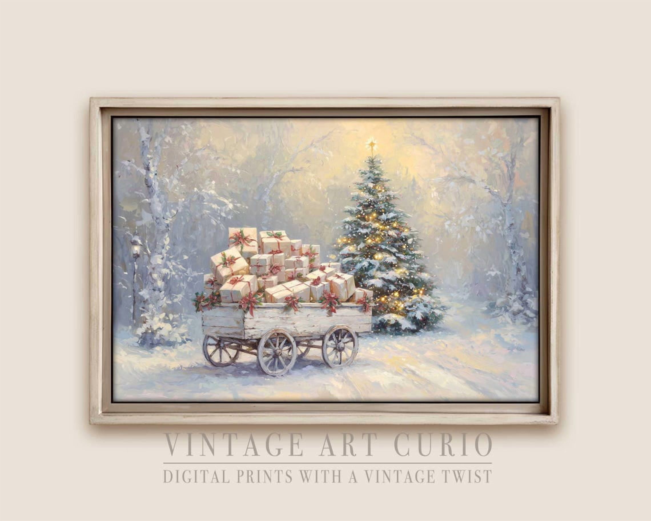 Rustic Neutral Winter Wonderland, Vintage Wagon Wall Art With & Tree ...