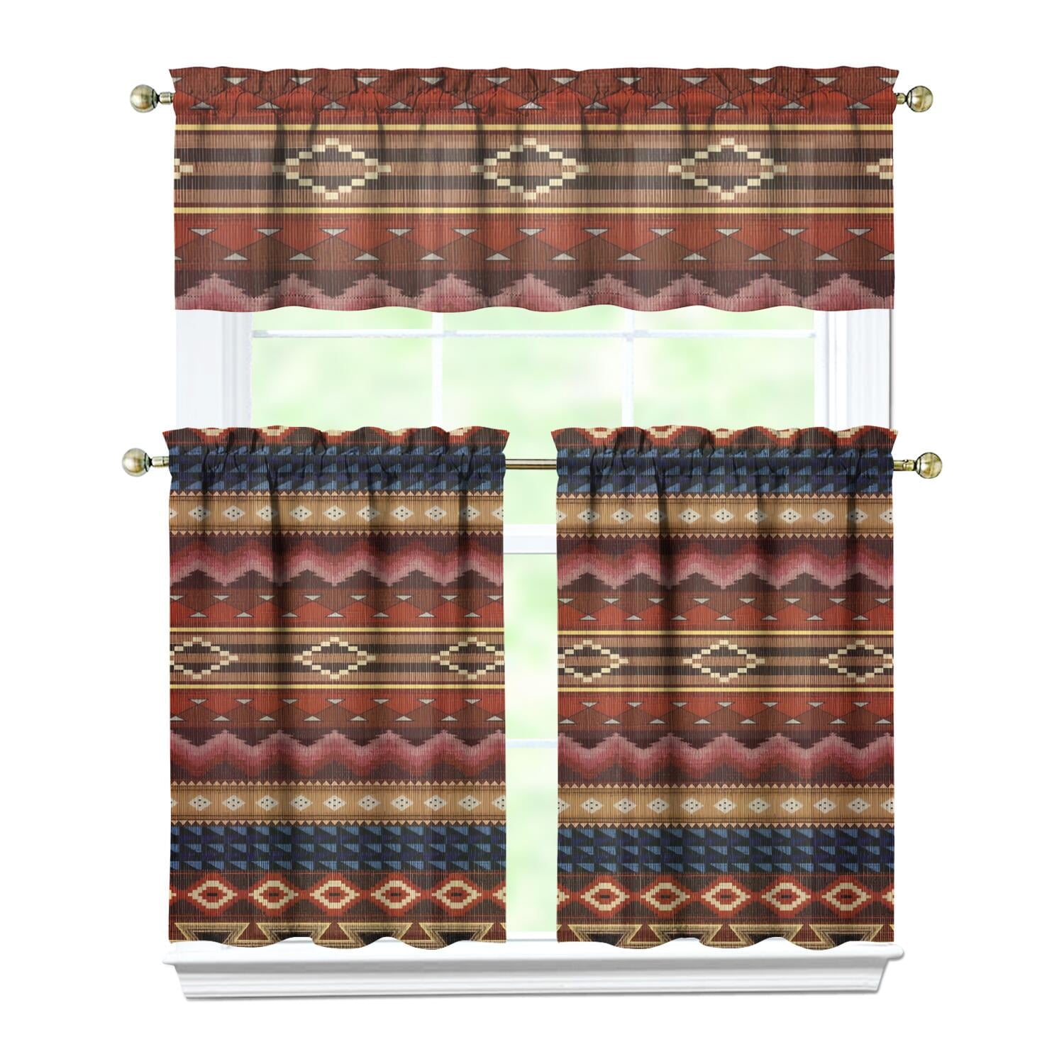 Rustic Nordic Kitchen Curtains 3 Piece Set - Boho Bohemian Tier ...