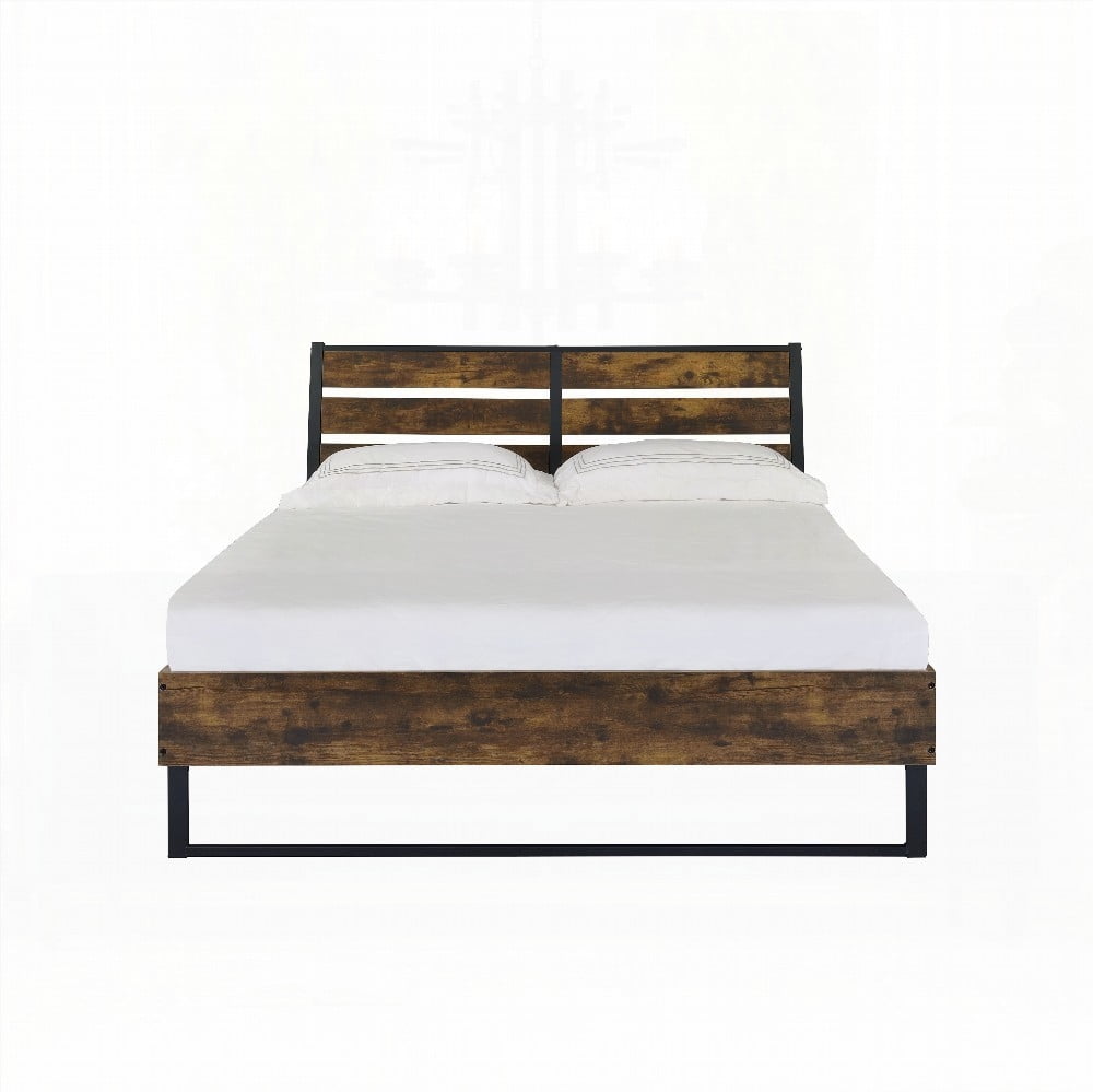Rustic Oak & Black Finish E. King Bed - Robust Panel Design for Bedroom ...
