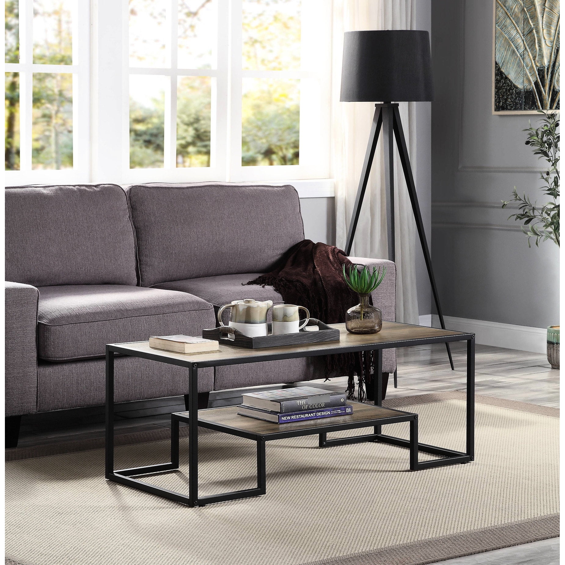 Rustic Oak Coffee Table+Metal Tube Frame”-“Country-Style Homes+Robust ...