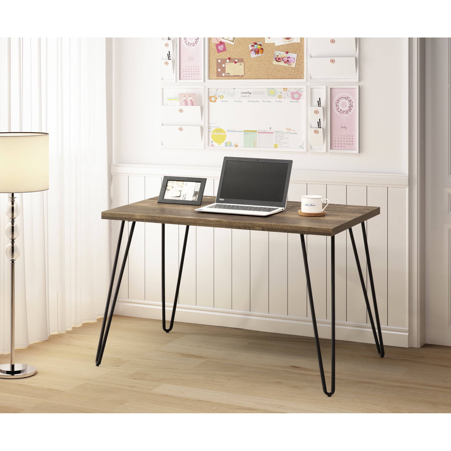Rustic Oak Desk And Metal Accents Joining, Taupe +metal, Space Saving ...