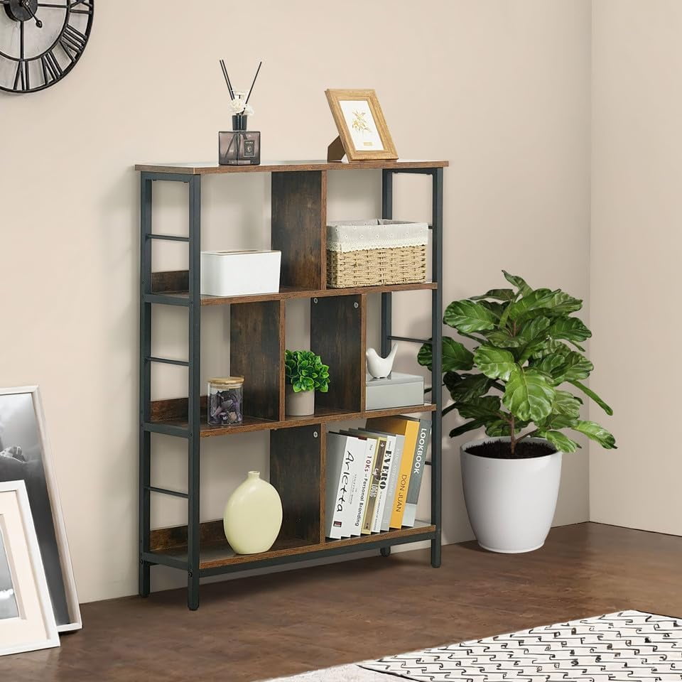 Rustic Oak Industrial 7 Cube Storage Shelf, 32 Inch Wide 3 Tier ...
