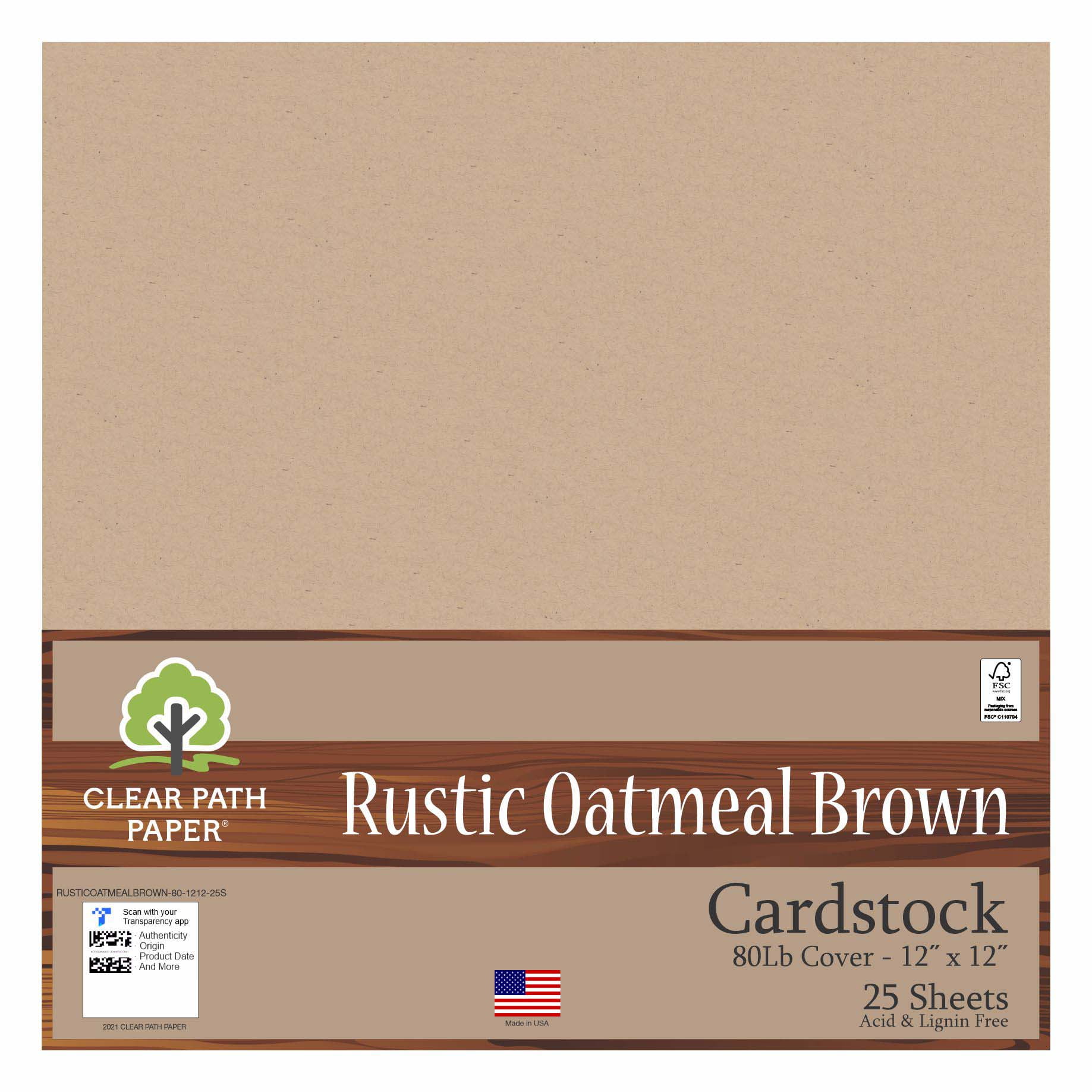 Rustic Oatmeal Brown Cardstock - 12 x 12 inch - 80Lb Cover - 25 Sheets ...