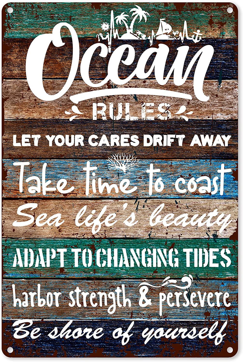 Rustic Ocean Rules Metal Aluminum Signs Wall Decor Vintage Ocean Rules ...