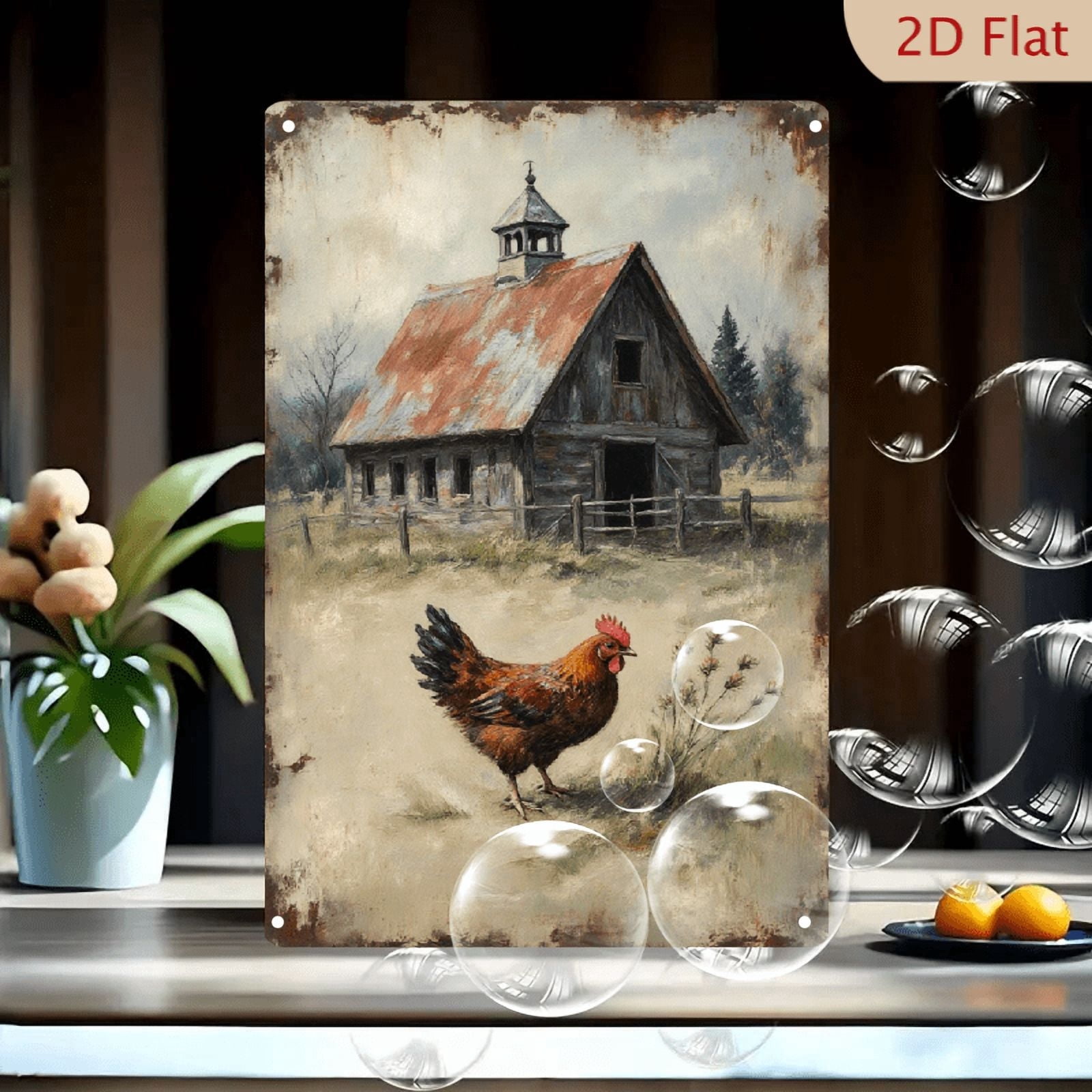 Rustic Old Barn with Hen, 8x12 Inches Vintage Tin Sign Wall Art ...