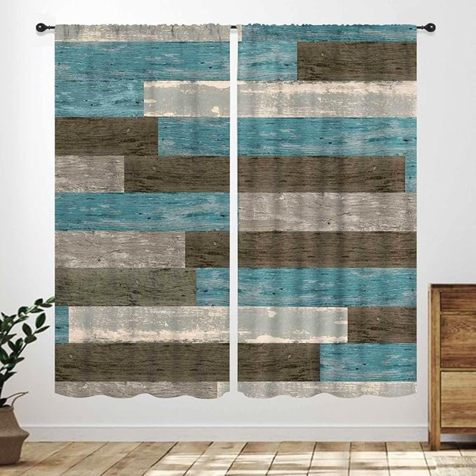 Rustic Old Window Curtains, Vintage Blue Wood Barn Door Planks Rustic ...