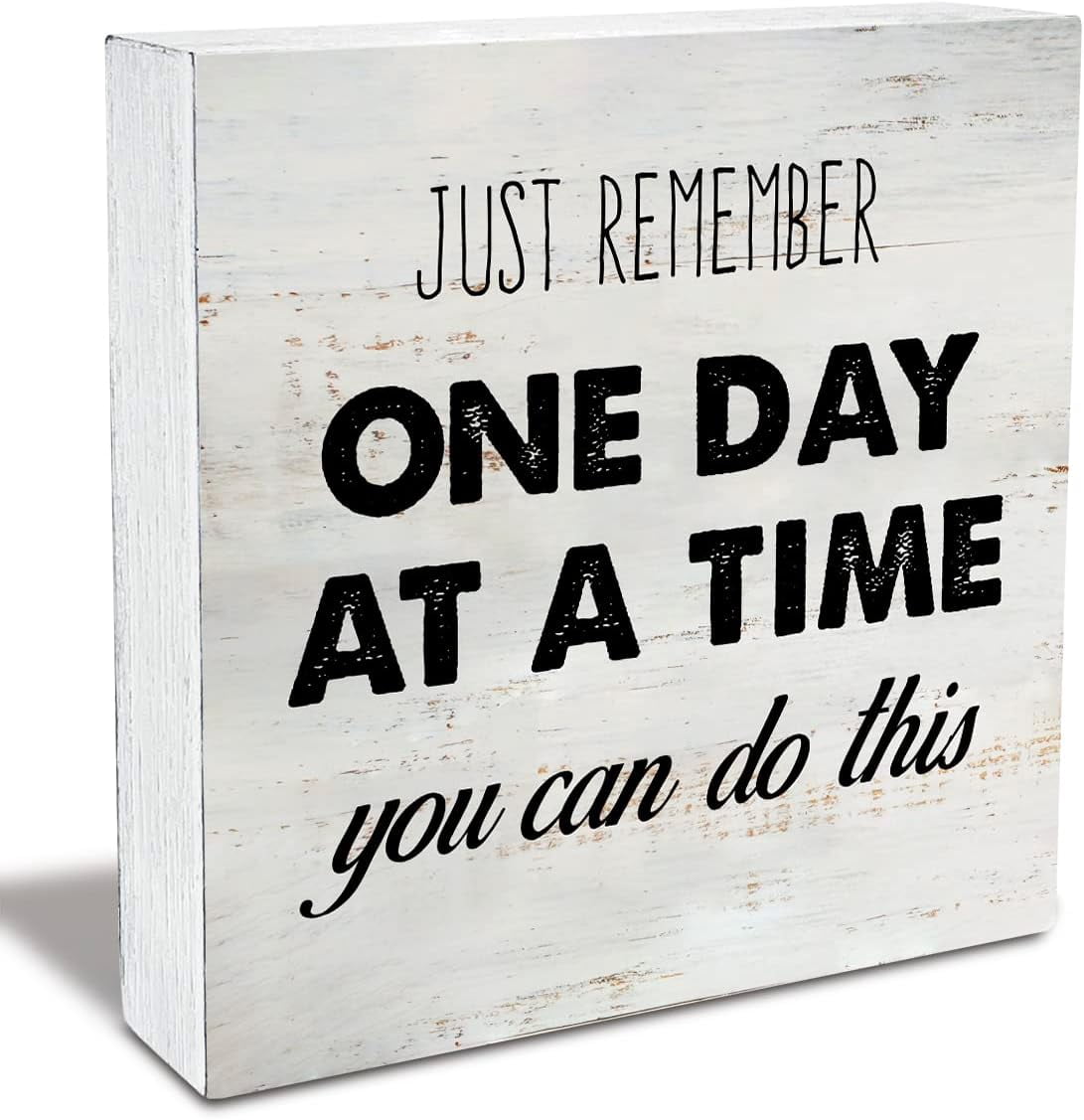 Rustic One Day at a Time Wood Box Sign Inspirational Motivational ...