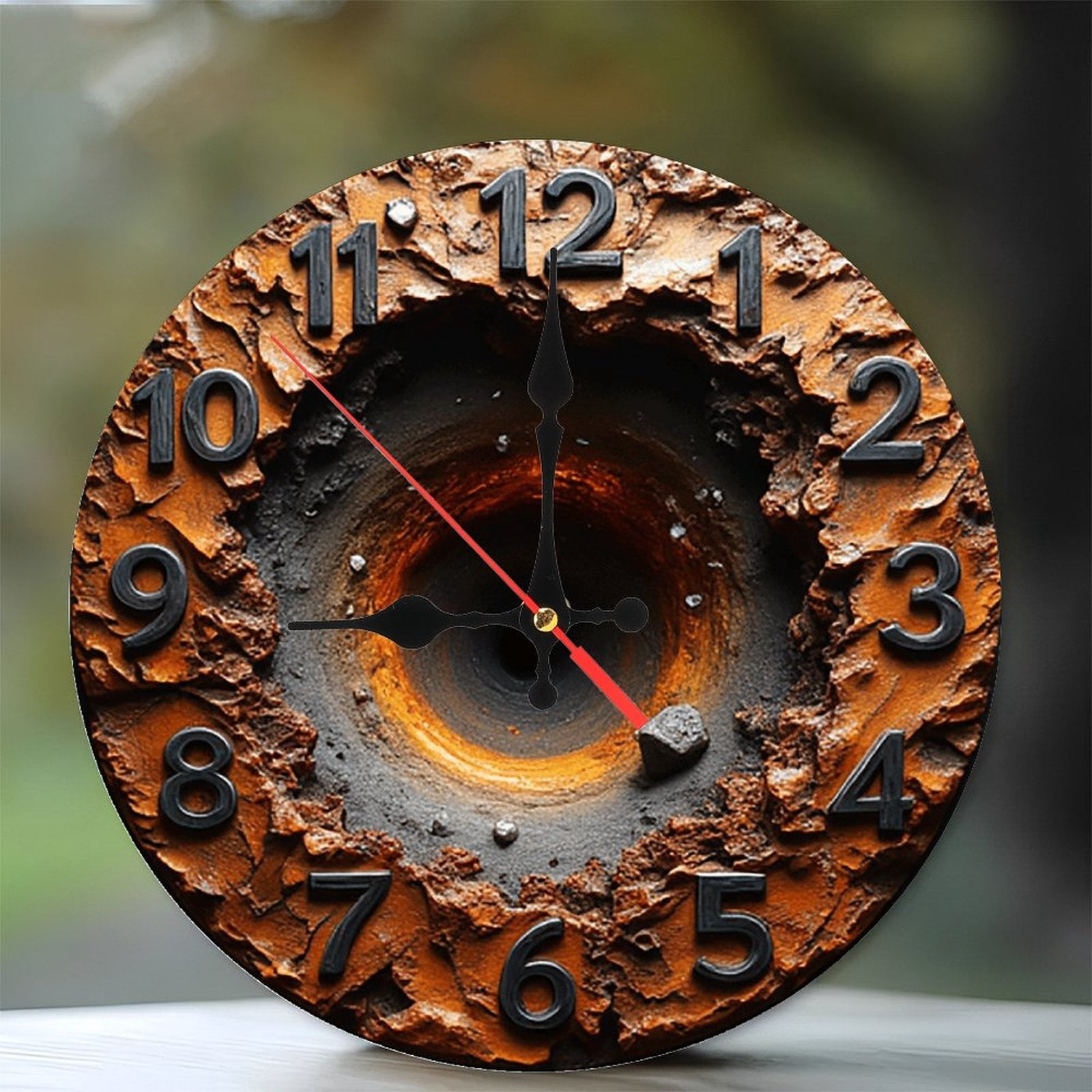 Rustic Orange Crater Wall Clock Unique Design 10-Inch Silent Wooden ...