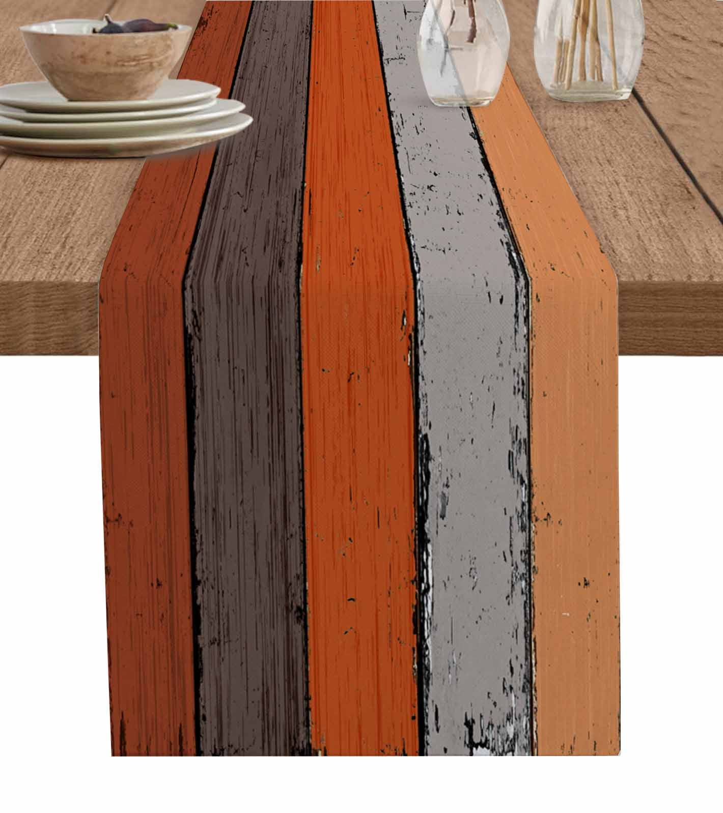 Rustic Orange Wood Table Runners 60 Inches Long, Cotton Linen Fabric ...