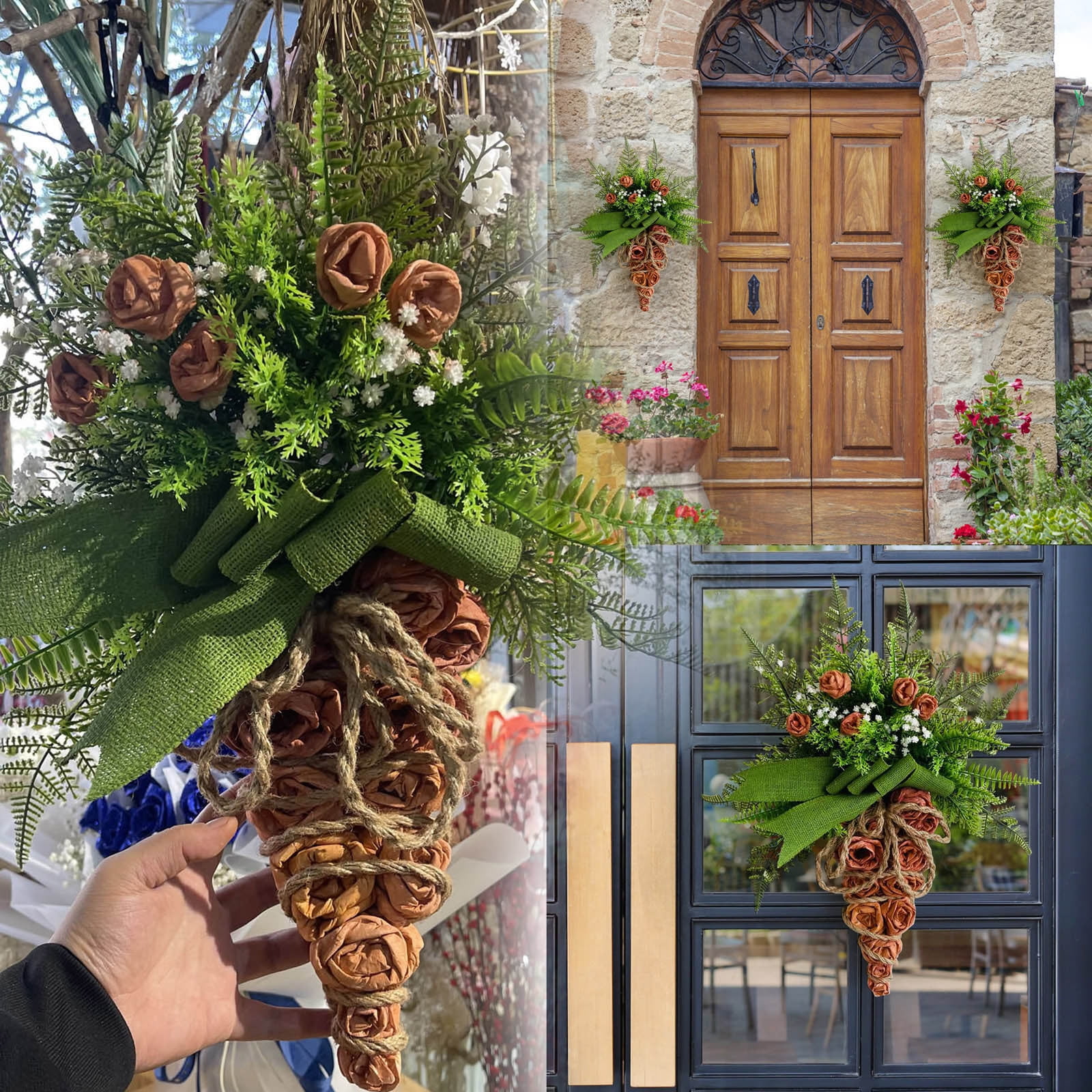 Rustic Organic Carrot Wreath Wood Flower Rope Bow Easter Door Hanger ...