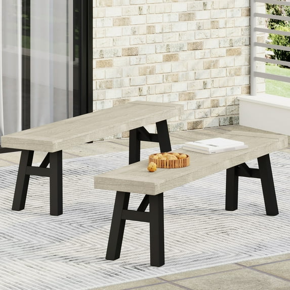 Rustic Outdoor Bench | Two-Toned Finish and Slat Design | Acacia Wood ...