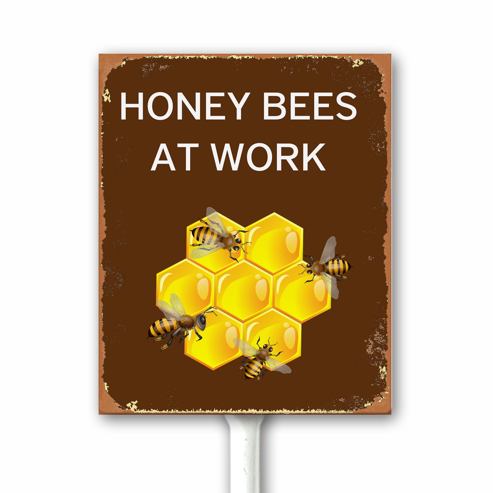 Rustic Outdoor Decor - Honey Bee At Work Yard Sign - Pollinator ...