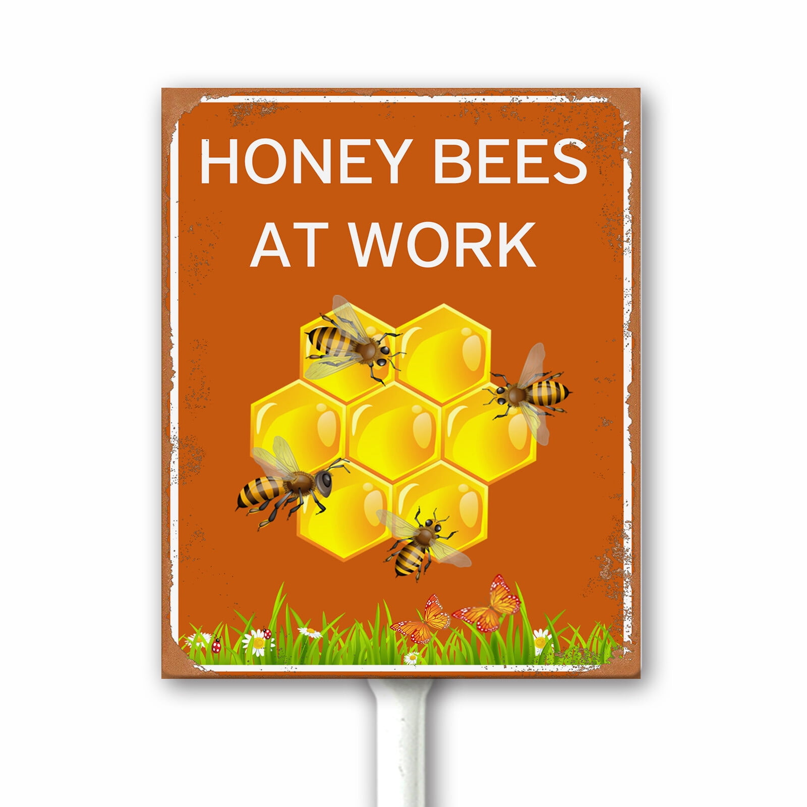 Rustic Outdoor Decor - Honey Bee At Work Yard Sign - Pollinator ...