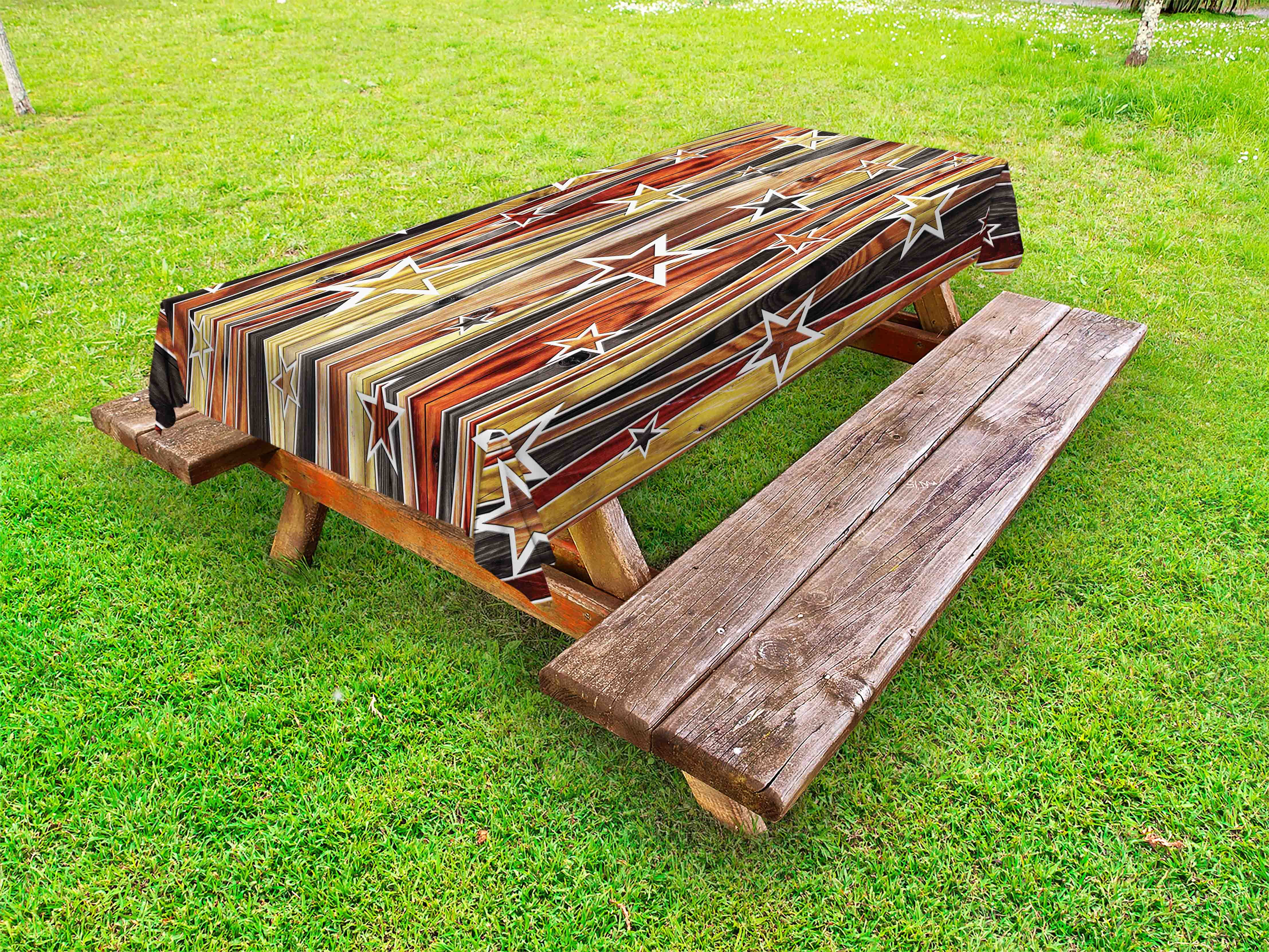 Rustic Outdoor Tablecloth, Vertical Wavy Stripes Oak Timber Wood Design ...