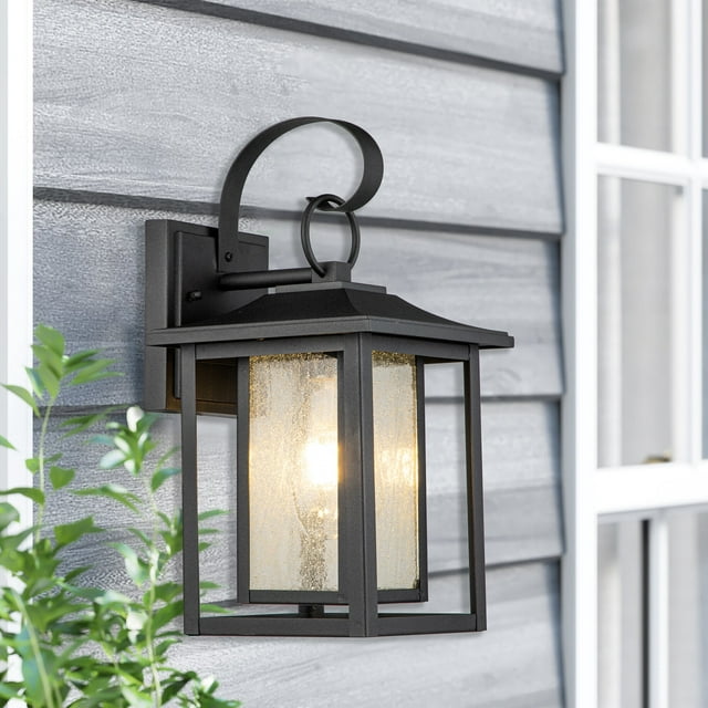 Rustic Outdoor Wall Sconce with Watered-Seeded Glass - Industrial Steel ...
