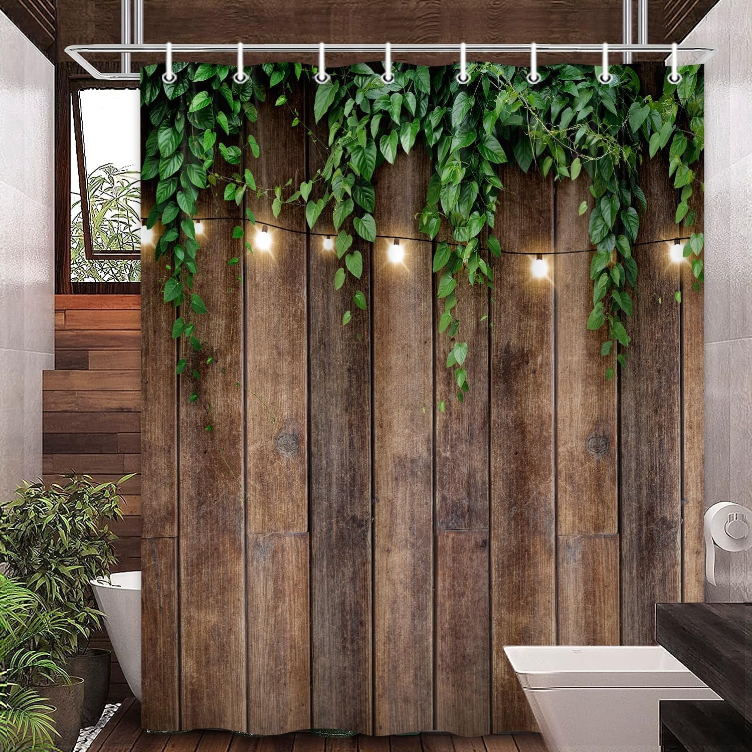 Rustic Outdoor Wall Shower Curtain, Brown Camo Shower Curtain Set for ...