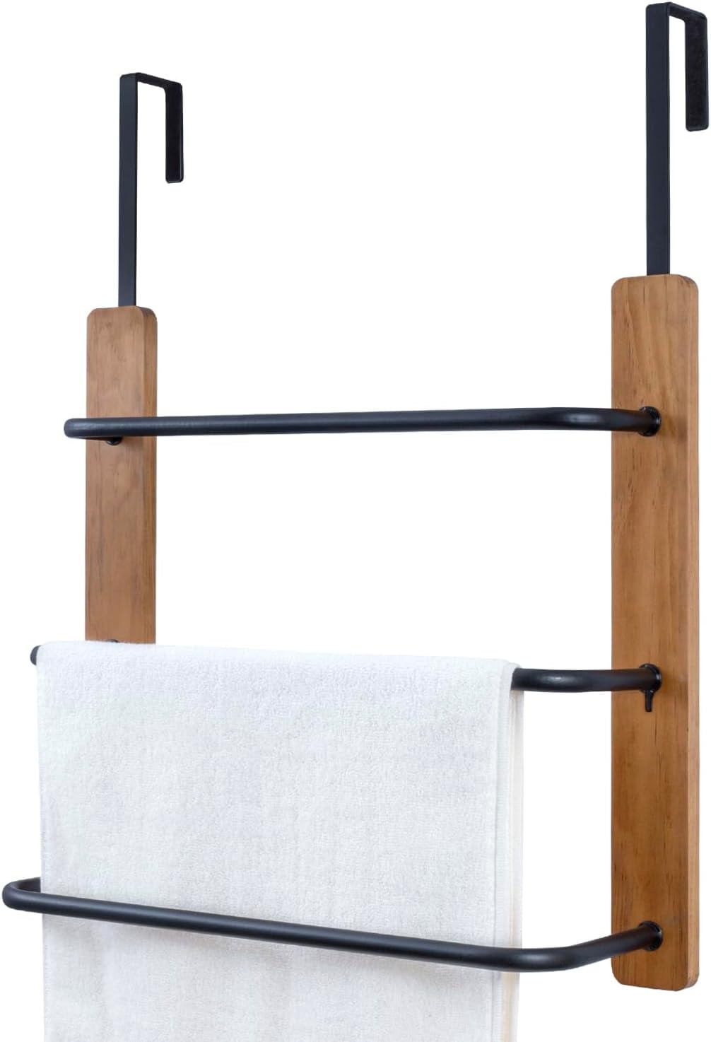 Rustic Over The Door Towel Rack, 3 Tier Solid Burnt Wood and Matte ...