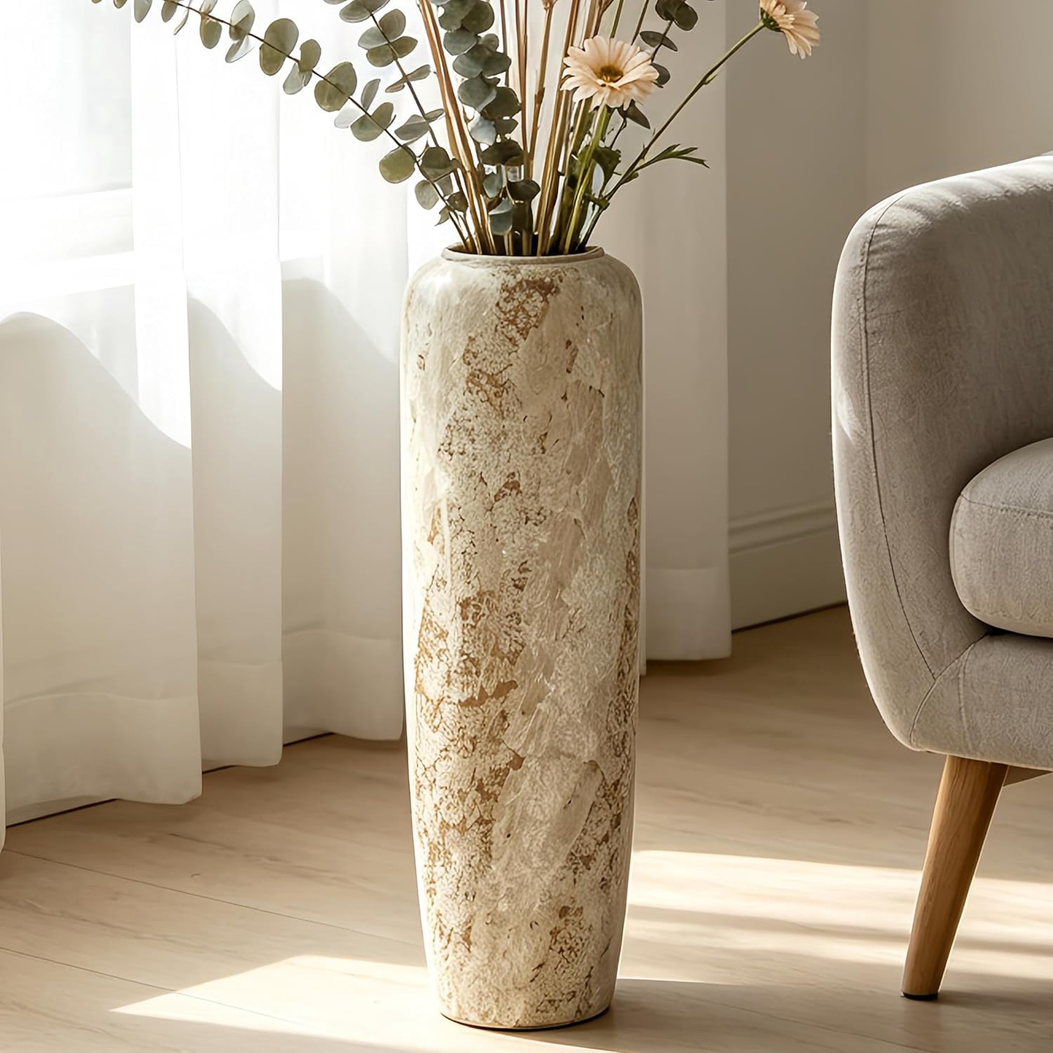 Rustic Oversized Ceramic Floor Vase – Handpainted Rustic Pottery Vase ...