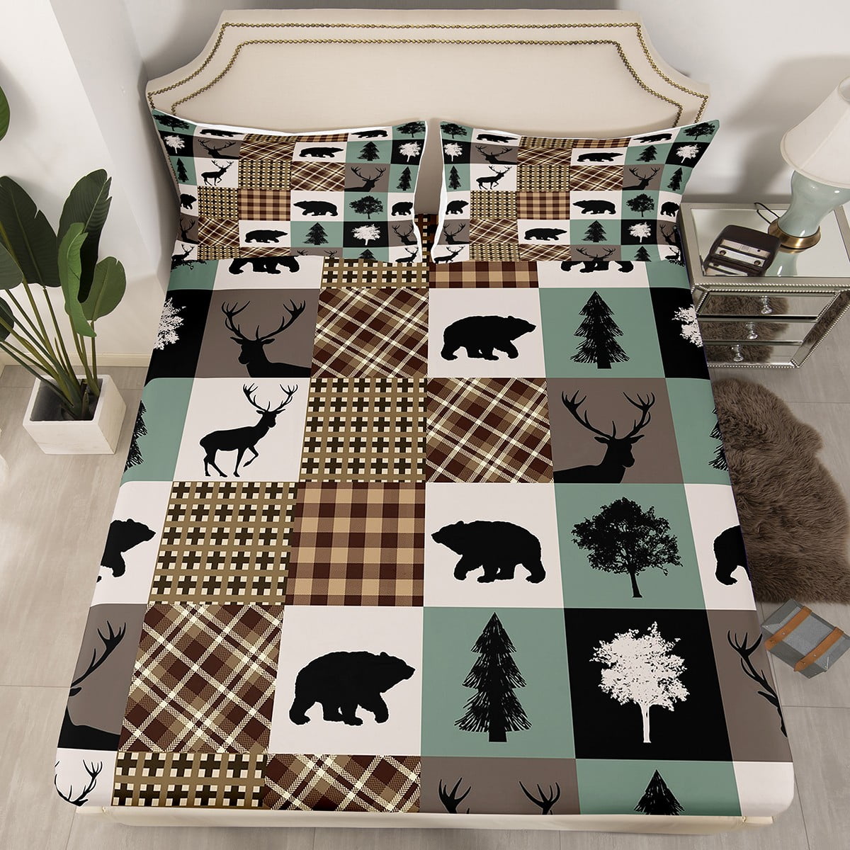 Rustic Patchwork Bed Sheets Twin,Country Cabin Sheets Checkered Buffalo ...