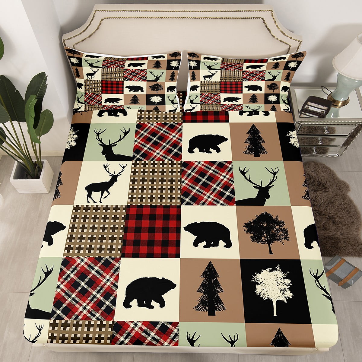 Rustic Patchwork Bed Sheets Twin,Country Cabin Sheets Checkered Buffalo ...