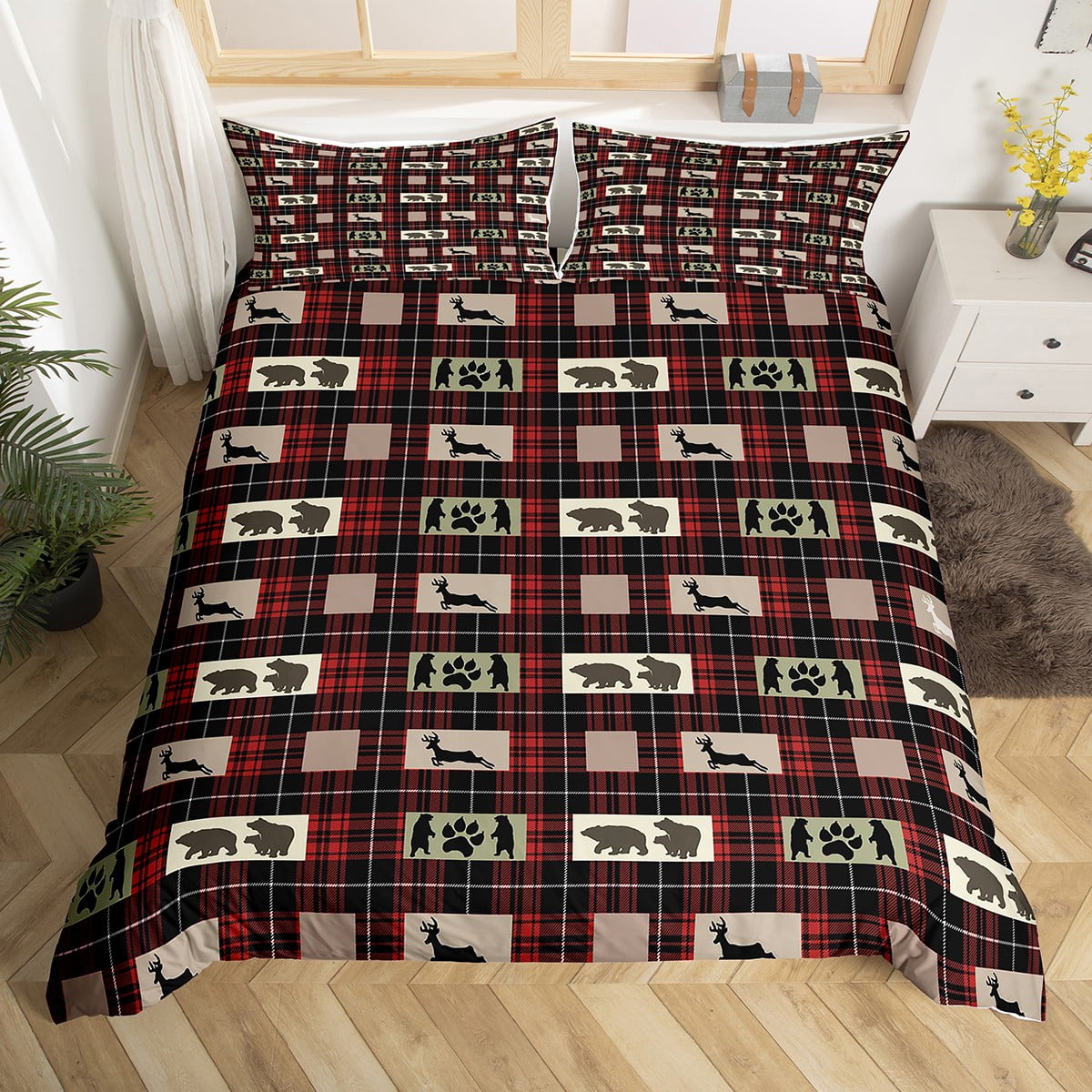 Rustic Patchwork Bedding Set Checkered Buffalo Plaid Comforter Cover ...