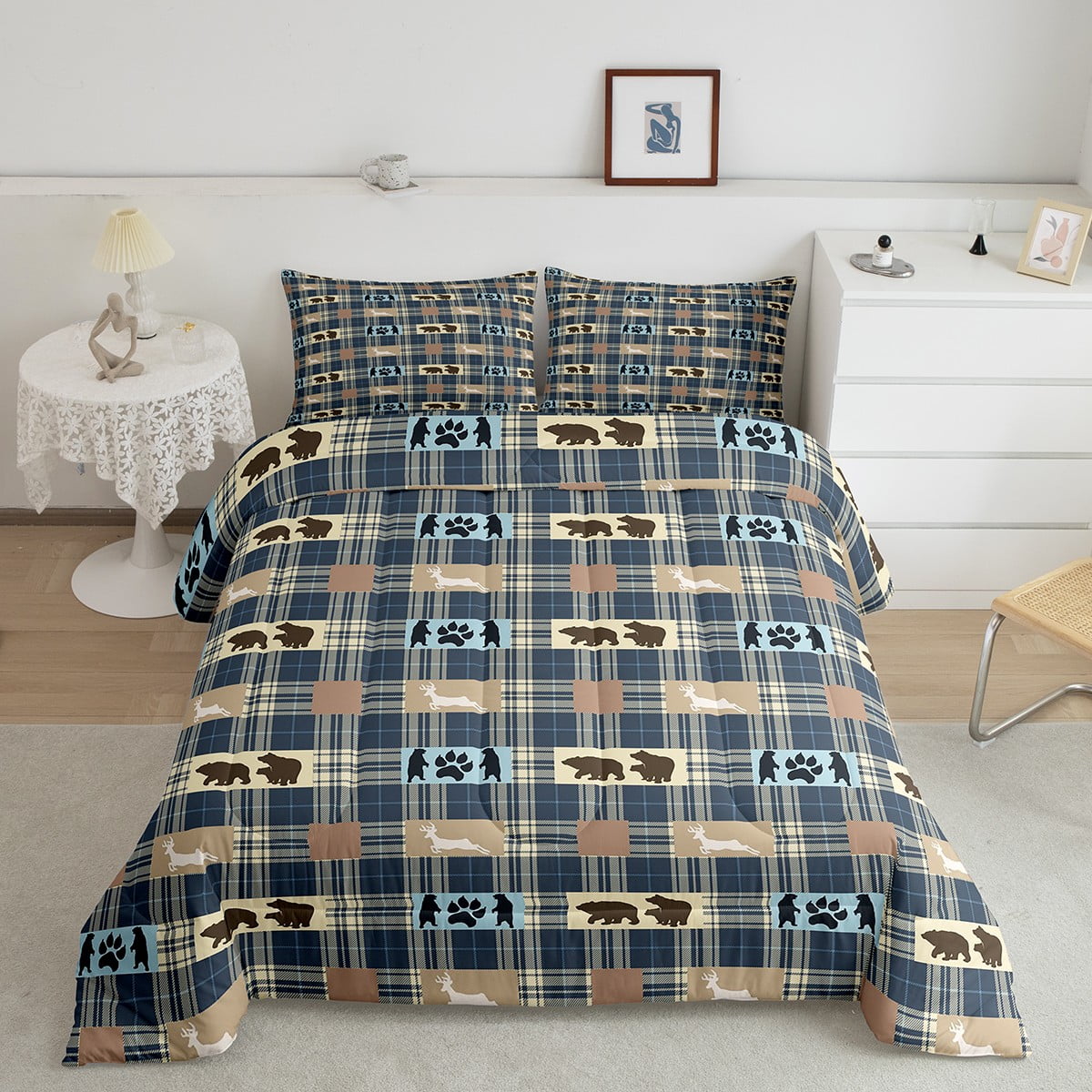 Rustic Patchwork Bedding Set Checkered Buffalo Plaid Quilt Teens ...