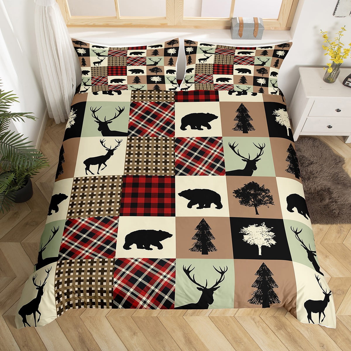 Rustic Patchwork Bedding Set Twin,Country Cabin Comforter Cover Teens ...