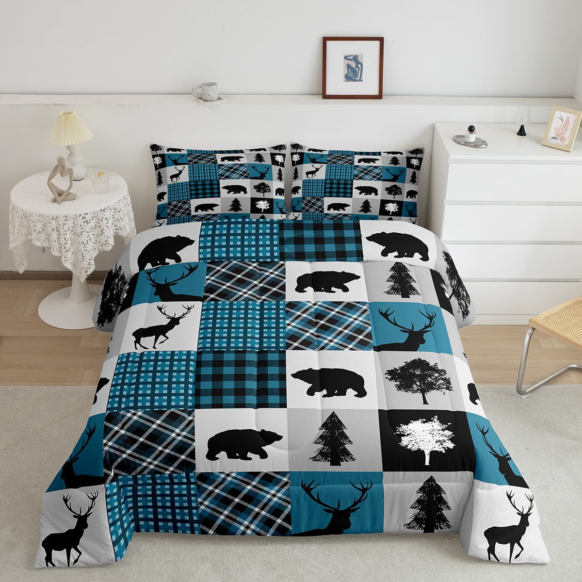 Rustic Patchwork Bedding Set Twin,Country Cabin Quilt Teens Checkered ...