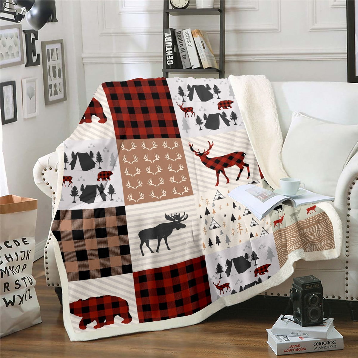 Rustic Patchwork Blanket 60"x80",Retro Cabin Throw Blanket Woodland ...