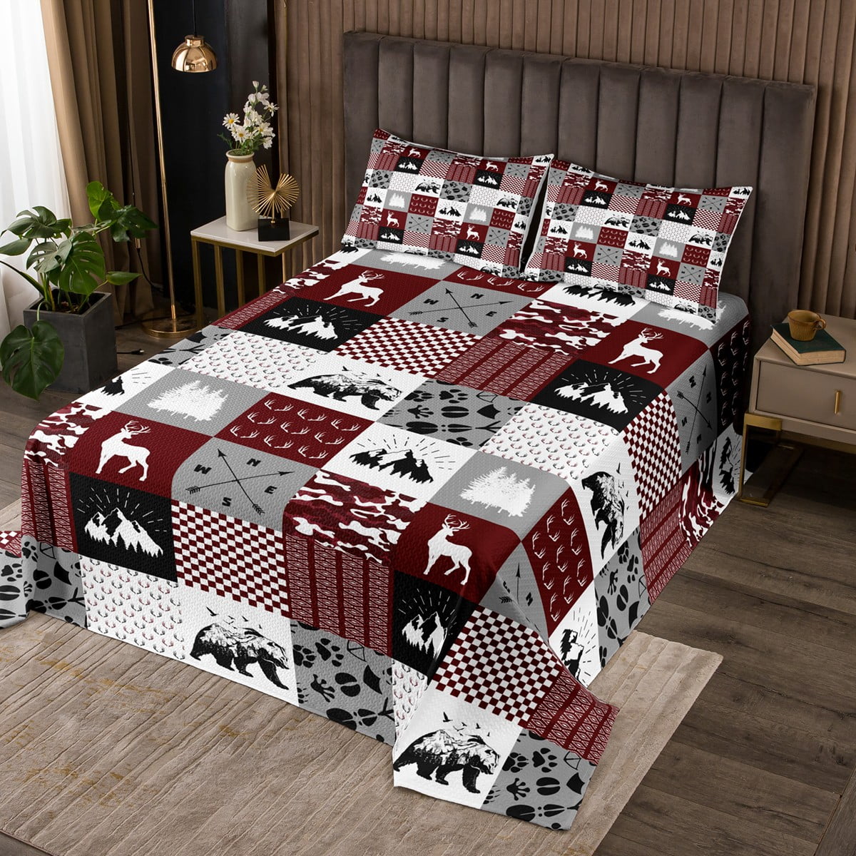 Rustic Patchwork Camouflage Bedspread Set Checkered Buffalo Plaid ...