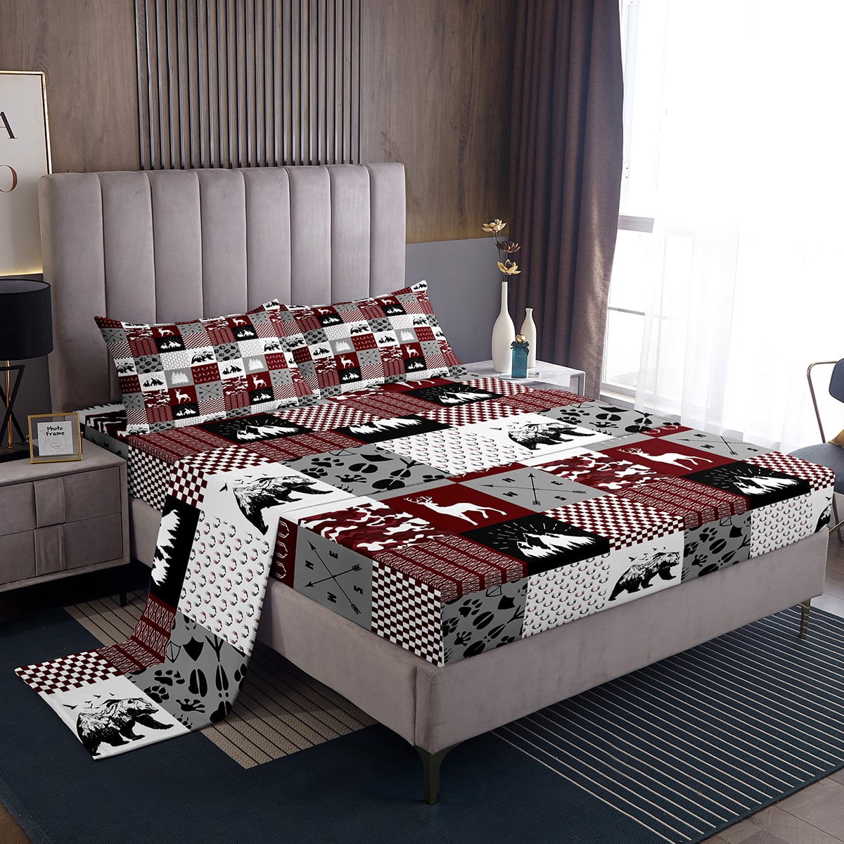 Rustic Patchwork Camouflage Sheet Set Checkered Buffalo Plaid Sheets ...