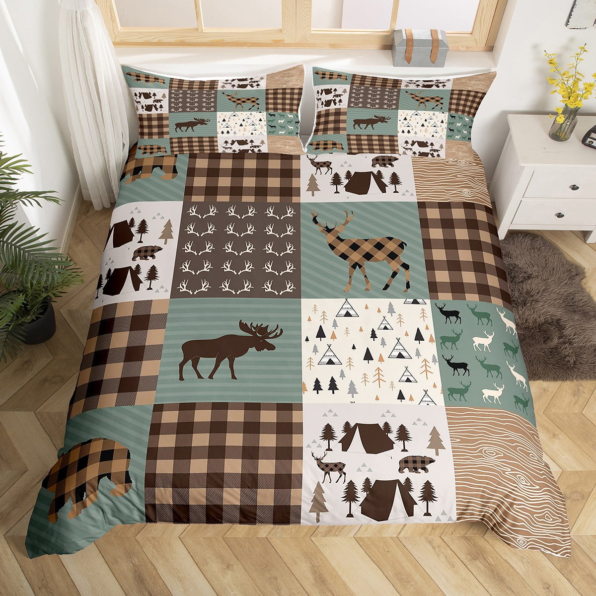 Rustic Patchwork Duvet Cover King,Retro Cabin Bedding Set Teens Adult ...