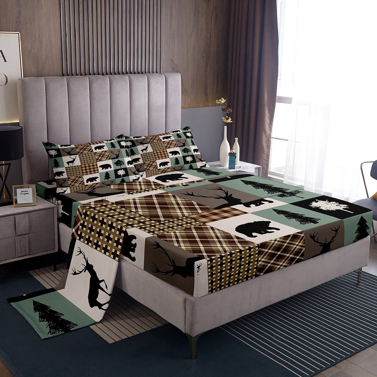 Rustic Patchwork Sheet Set Twin,Country Cabin Sheets Teens Checkered ...