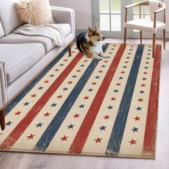Rustic Patriotic Area Rugs 4x6ft Red White Blue Star Striped American ...