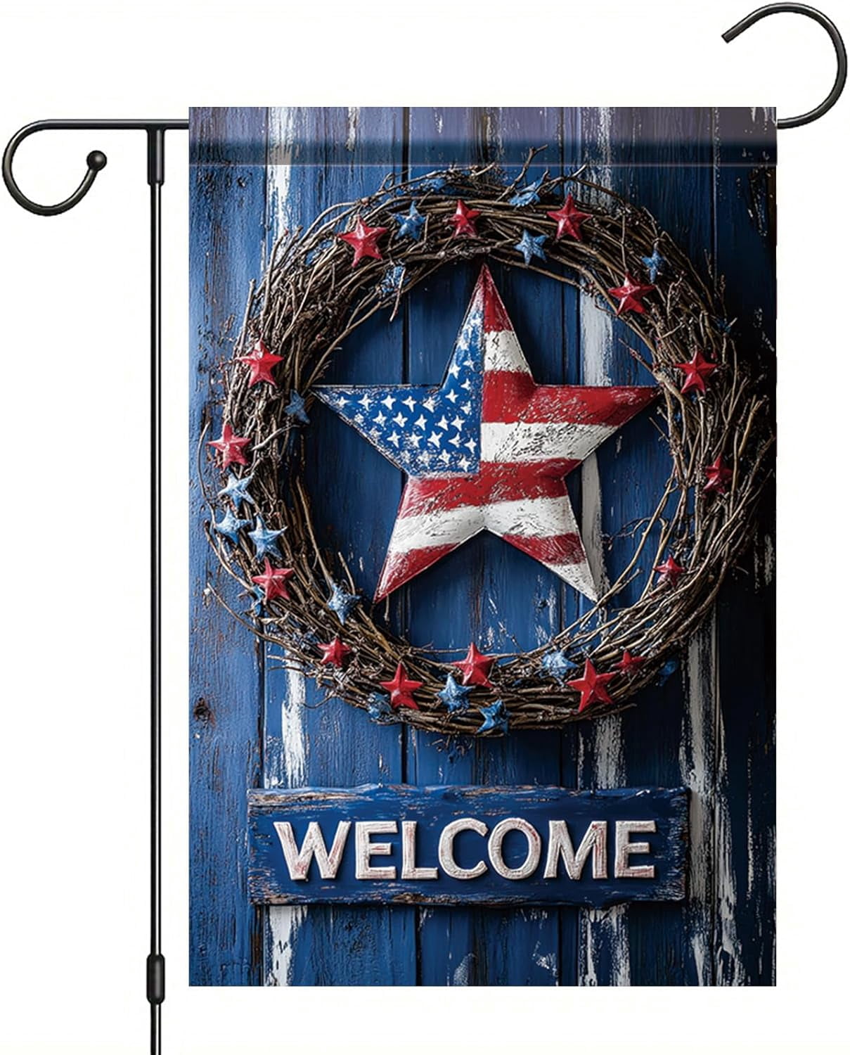Rustic Patriotic Garden Flag American Star Wreath Welcome Flag Double ...