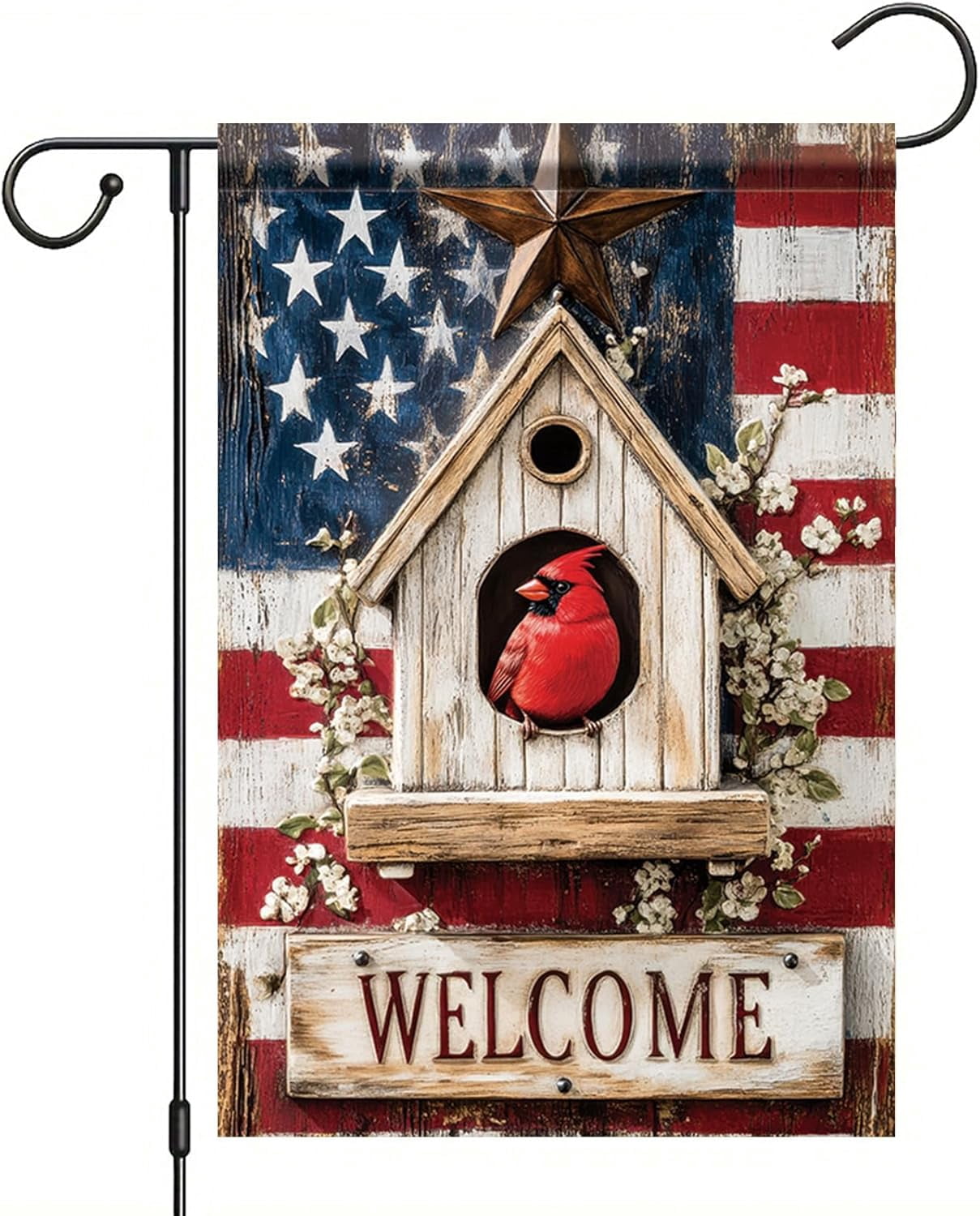 Rustic Patriotic Garden Flag American Star Wreath Welcome Flag Double ...