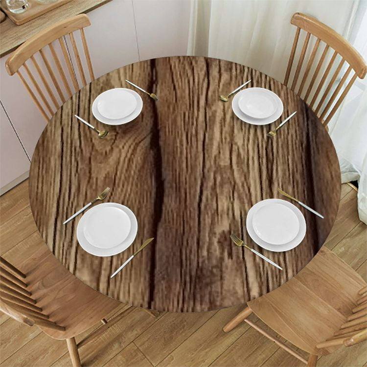Rustic Pattern Round Table Cover,Elastic Edge,Suitable for Catering and ...