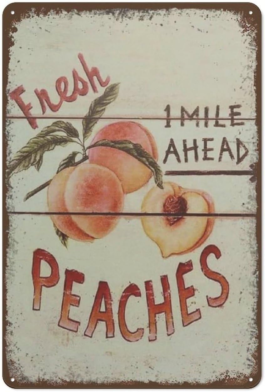 Rustic Peach Sign Retro Tin Sign Fresh Peaches decor 12×8 inch Vintage ...