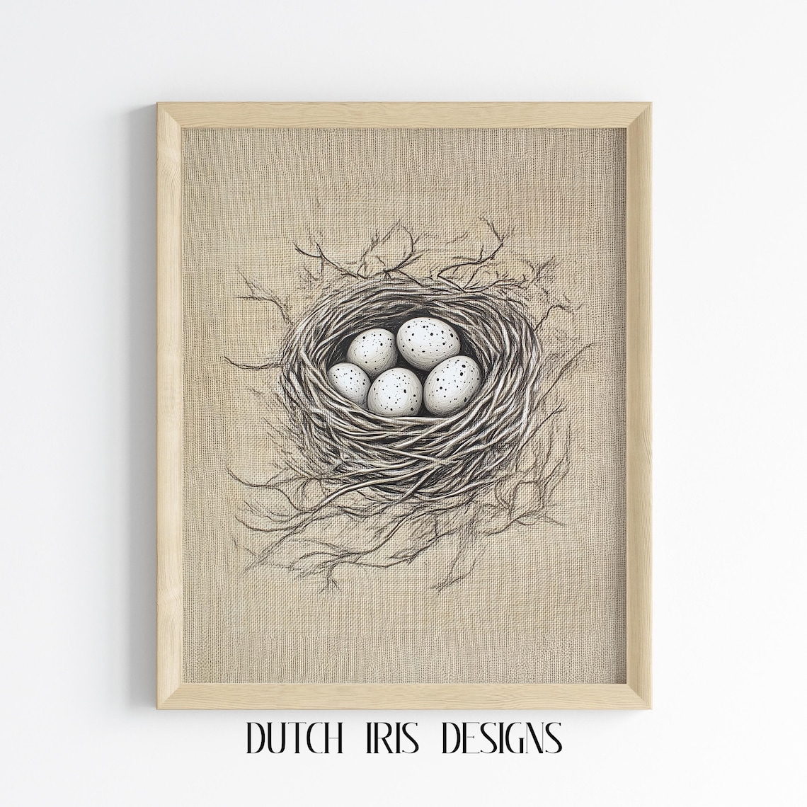 Rustic Pencil Nest Sketch, Speckled Eggs Art, Cottagecore Wall Decor ...