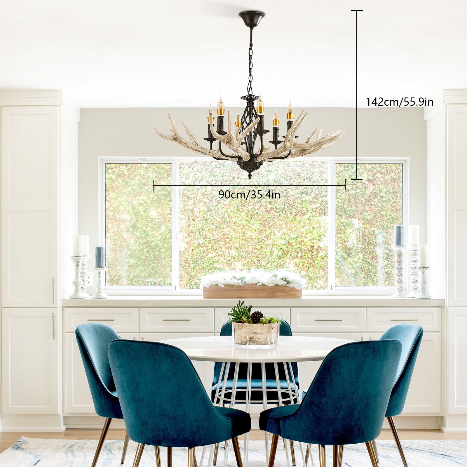 Rustic Pendant 6-Lights Deer Horn Antler Chandelier Light Ceiling Lamp ...