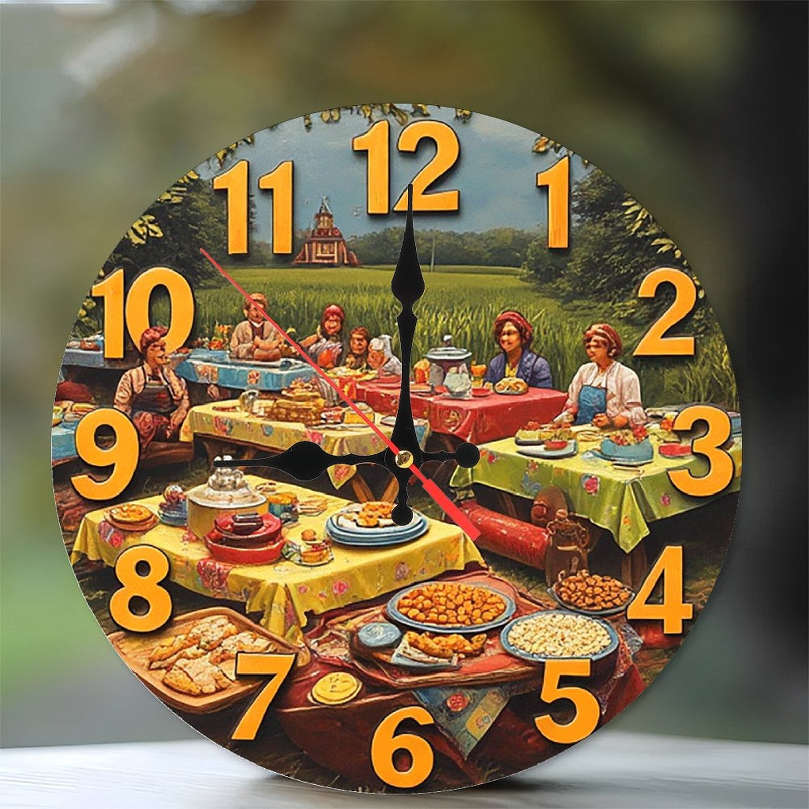 Rustic Picnic Family Wall Clock 10-Inch Silent Wooden Wall Clock ...