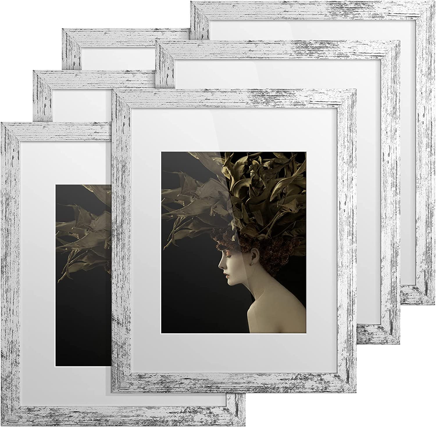 Rustic Picture Frames 11x14 Set of 6, Distressed White Composite Wood ...