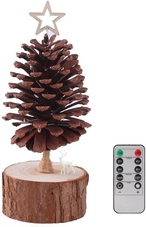 Rustic Pine Cone Christmas Tree with Remote Control LED Fairy Lights ...