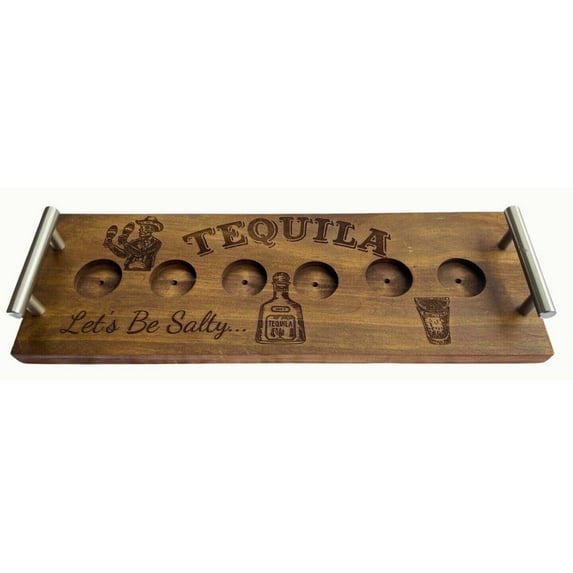 Rustic Pine Tequila Flight Board with 6 Shot Glass Holders, Stainless ...