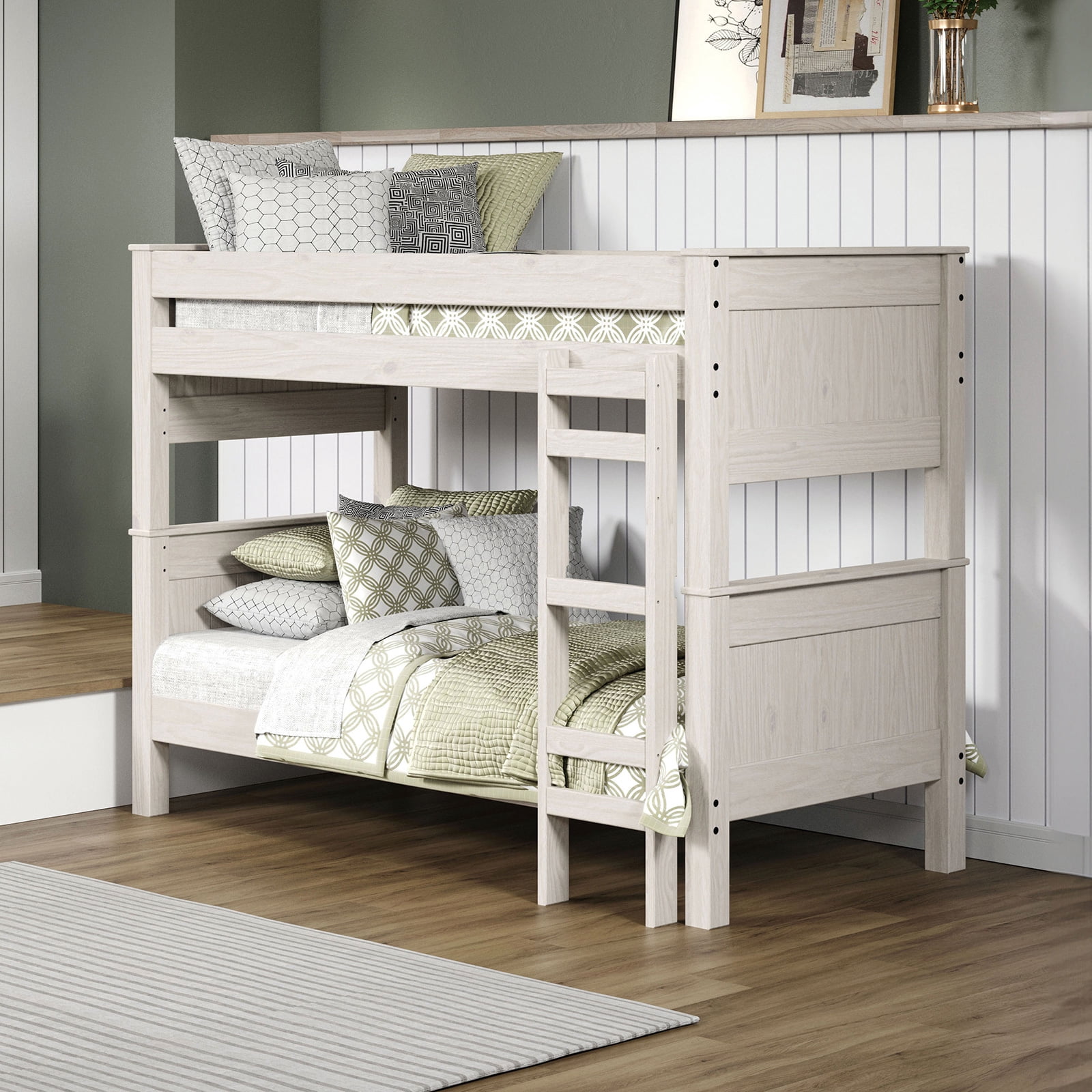 Rustic Pine Wood Bunk Bed - Twin-over-Twin, Convertible to 2 Standalone ...