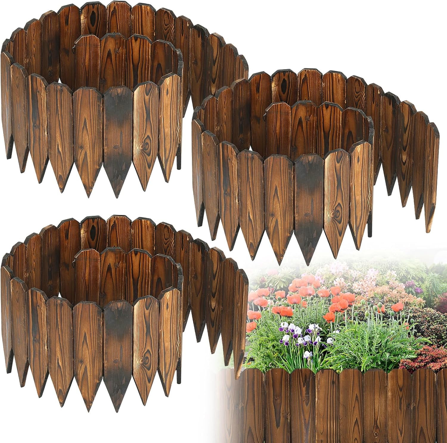 Rustic Pine Wood Garden Fence - 19.8ft Total Length (3pcs 6.6ft L*12in ...