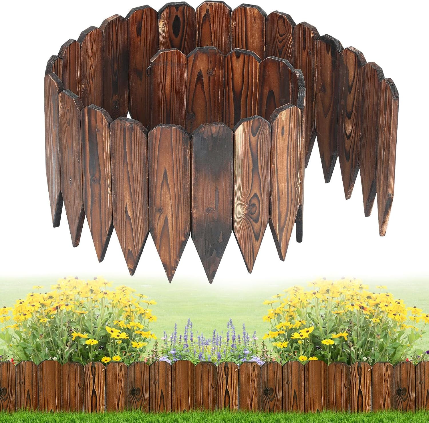Rustic Pine Wood Garden Fence - 6.6ft L*12in H Easy to Install Sturdy ...