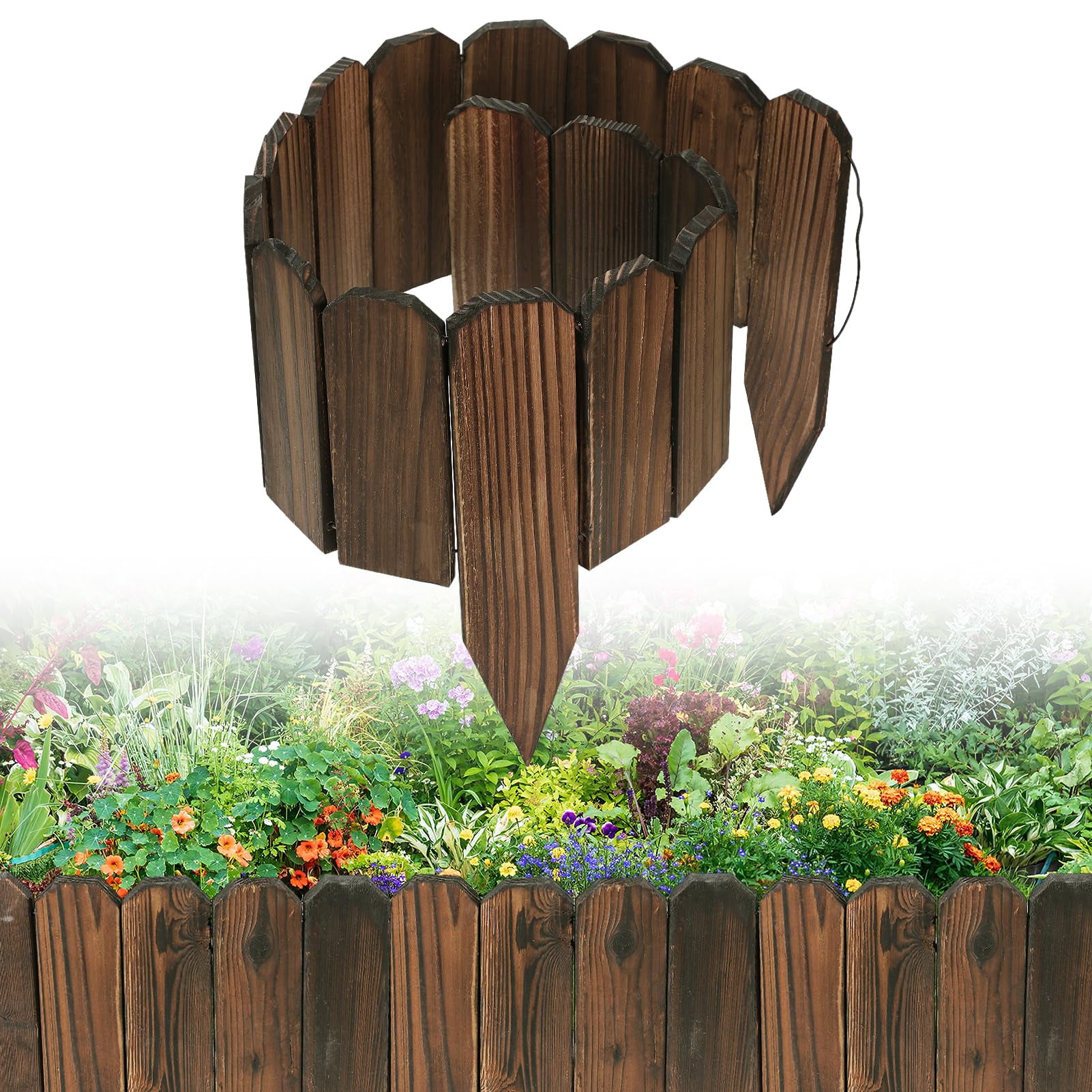 Rustic Pine Wood Landscape DHF10 Edging - 3.9ft L x 8in H Garden Fence ...