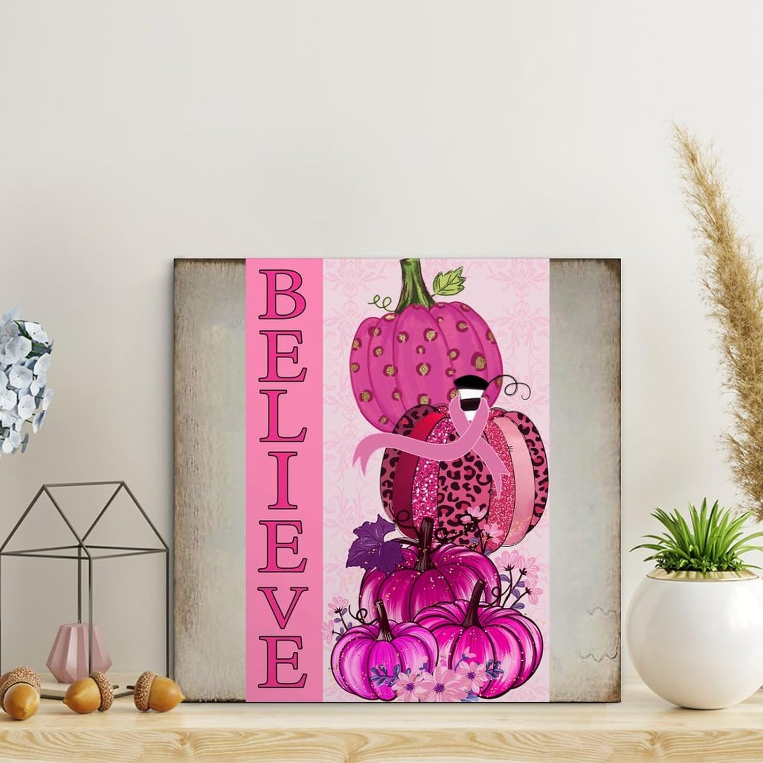 Rustic Pink Awareness Ribbon Wooden Pallet Sign Believe Pink Leopard ...